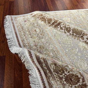 7x10 Gold Embroidered Silk Carpet, Carpet for Living Room, Palace Silk ...