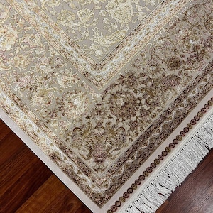 7x10 Gold Embroidered Silk Carpet, Carpet for Living Room, Palace Silk ...