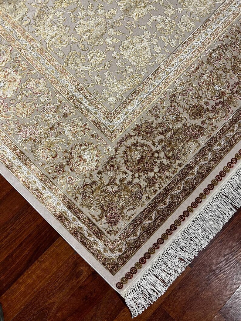 7x10 Gold Embroidered Silk Carpet, Carpet for Living Room, Palace Silk ...