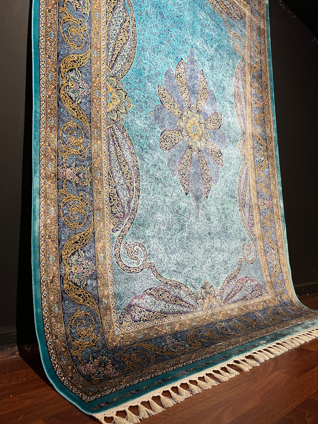 Blue Persian Design Silk Rug, 5x8ft Luxury Silk Rug Authentic Rug, High ...