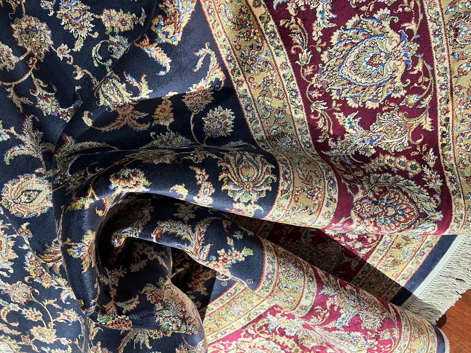 Red Blue Silk Circle Rug, Circle Rug 7x7, Round Rug Vintage, Circle ...