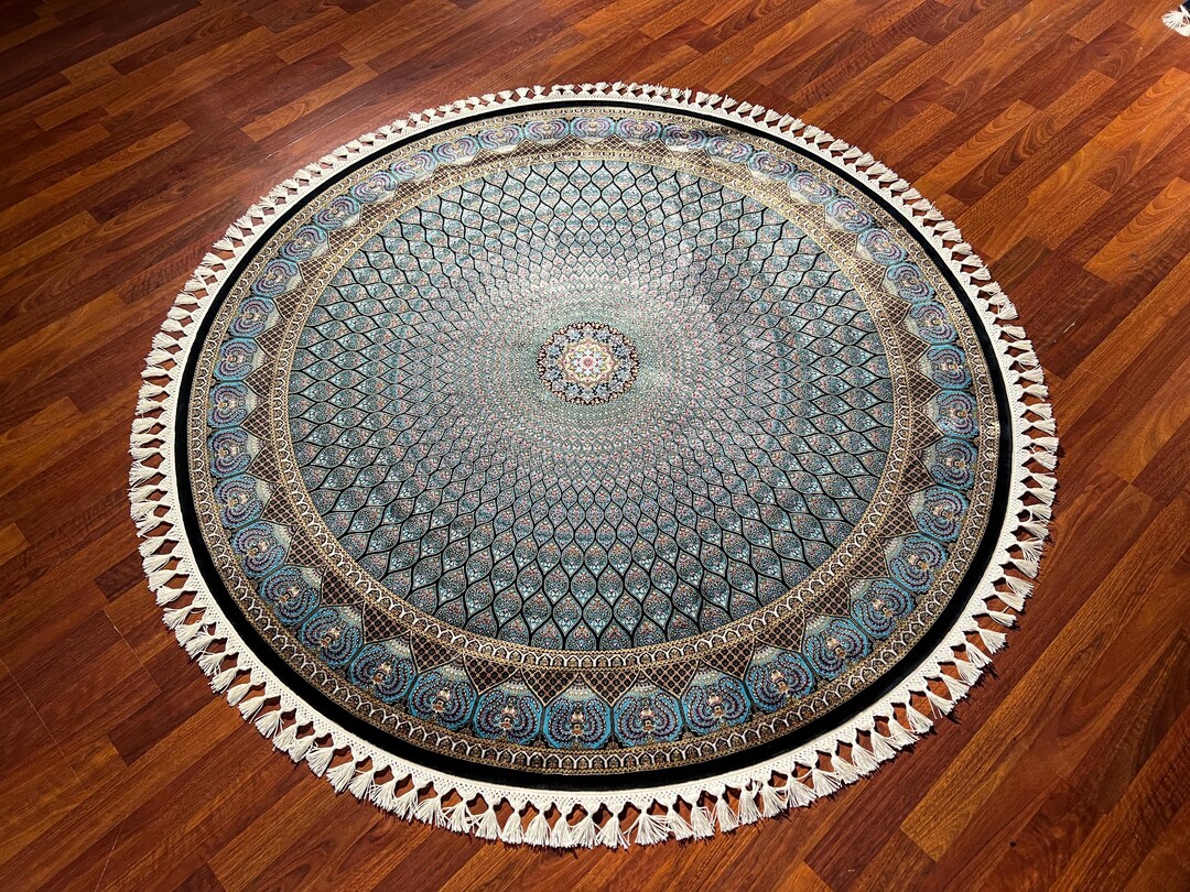 5x5 Ft Blue Silk Circle Rug, Circle Rug 5x5, Round Rug Vintage, Circle ...