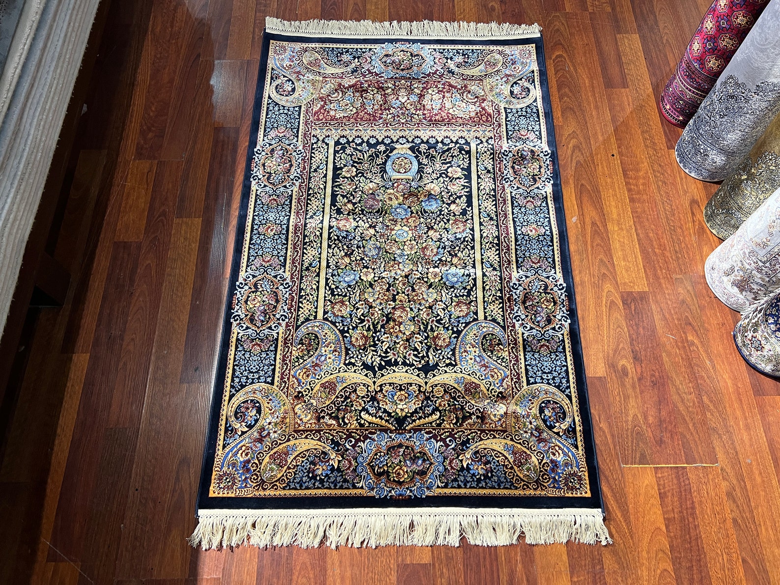 Blue Silk Prayer Mat, Luxury Muslim Prayer Rug, Islamic Prayer Mat ...