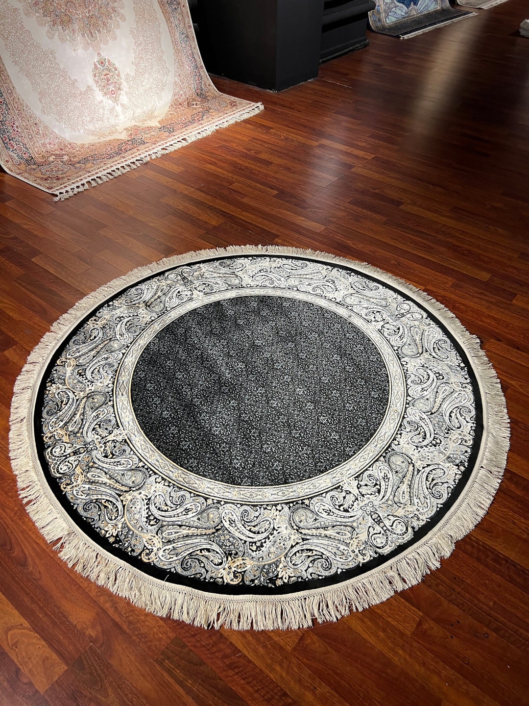 5x5, Ft Black Silk Circle Rug, Circle Rug 5x5ft , Round Rug Vintage ...