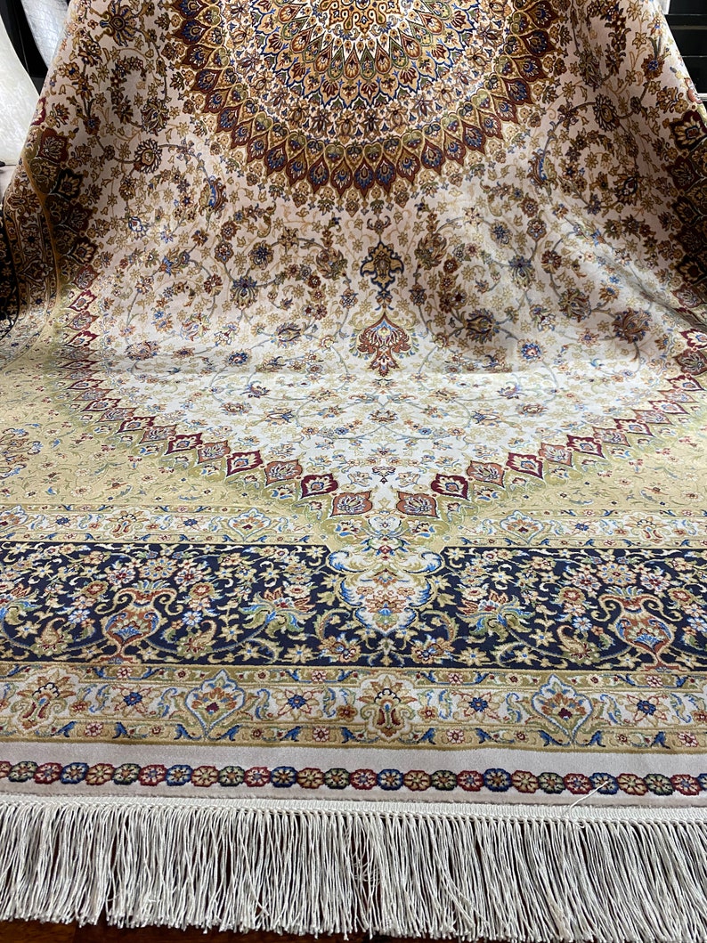 7 X 10 Gold Beige Silk Rug, Carpet for Living Room, Palace Silk Rug ...