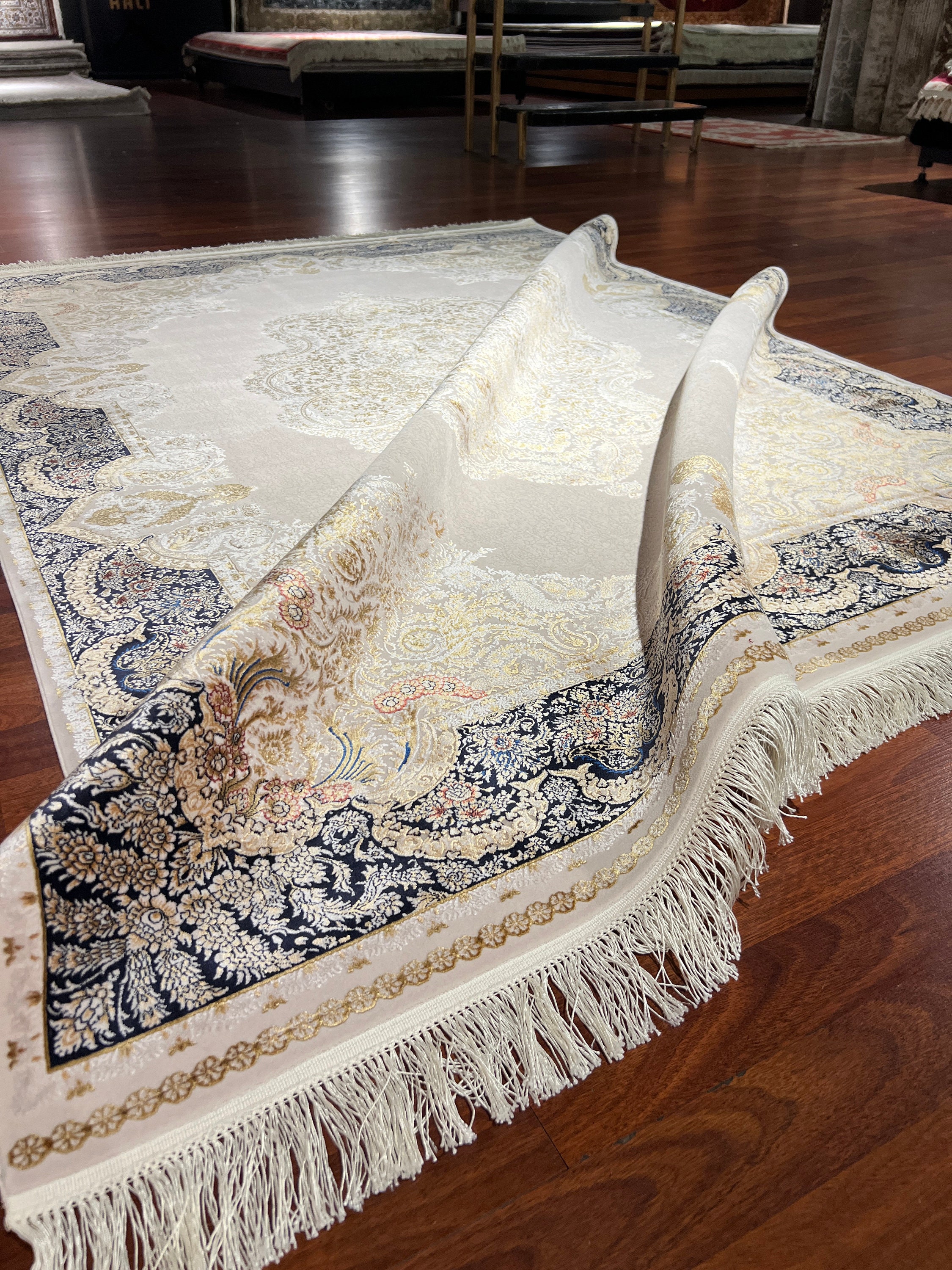 5x8 Ft Beige Silk Rug, Rug for Living Room, Silk Rug, Flower Pattern ...