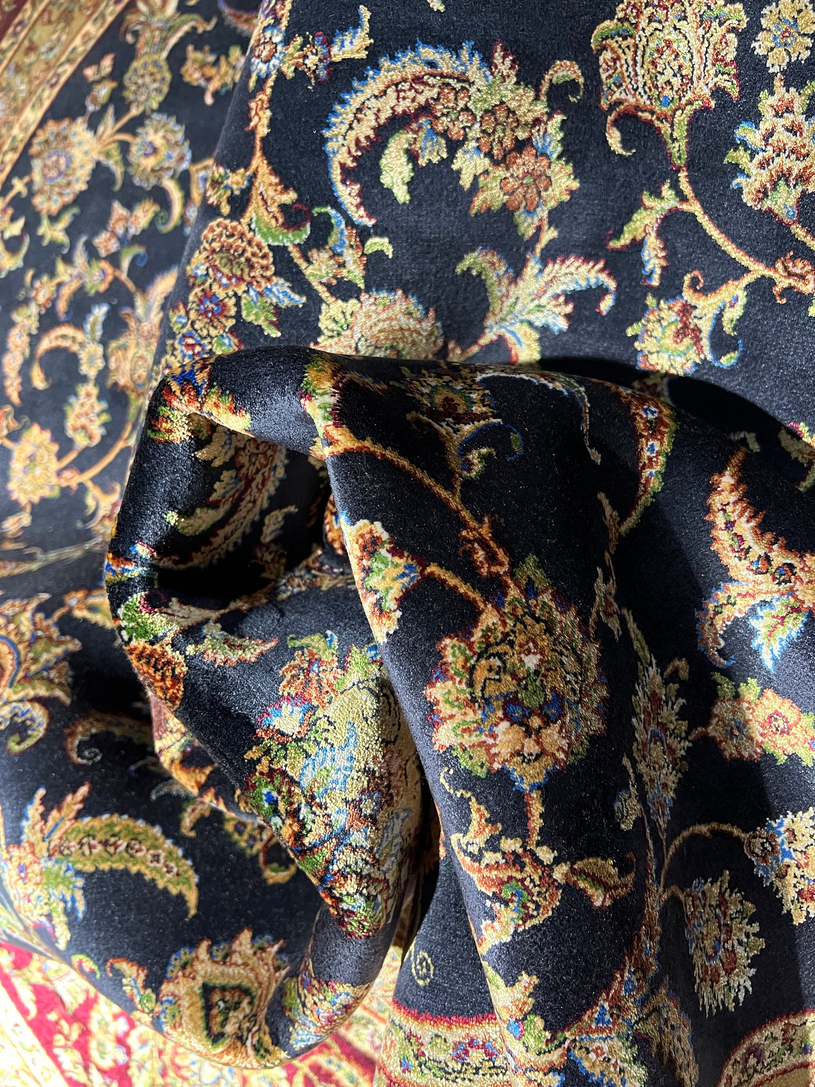 Red Blue Silk Circle Rug, Circle Rug 7x7, Round Rug Vintage, Circle ...