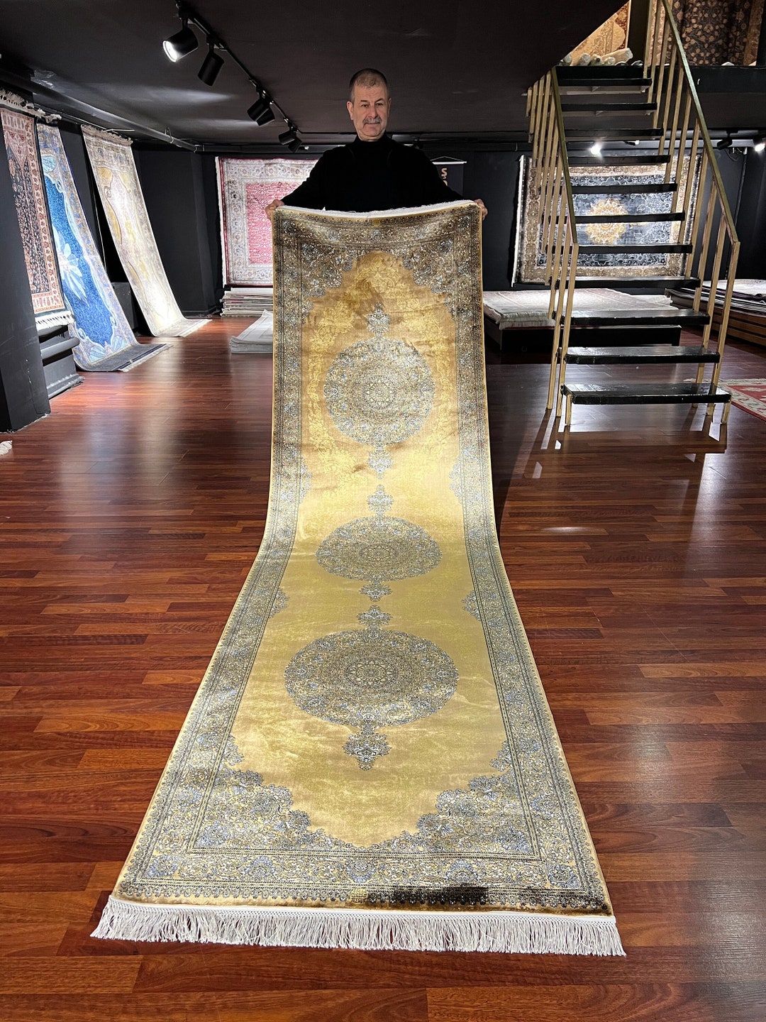 3x10ft Silk Runner Rug, Bamboo Silk Runner Rug, 3x10 Runner Rug,blue ...