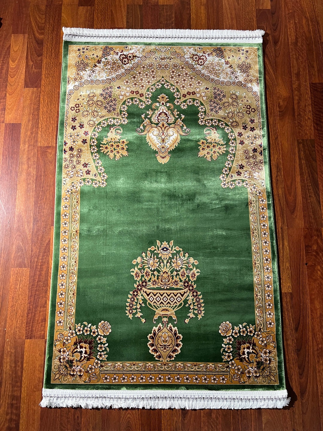 Luxury Muslim Prayer Rug,green Gold Silk Prayer Mat, Prayer Mat,prayer ...
