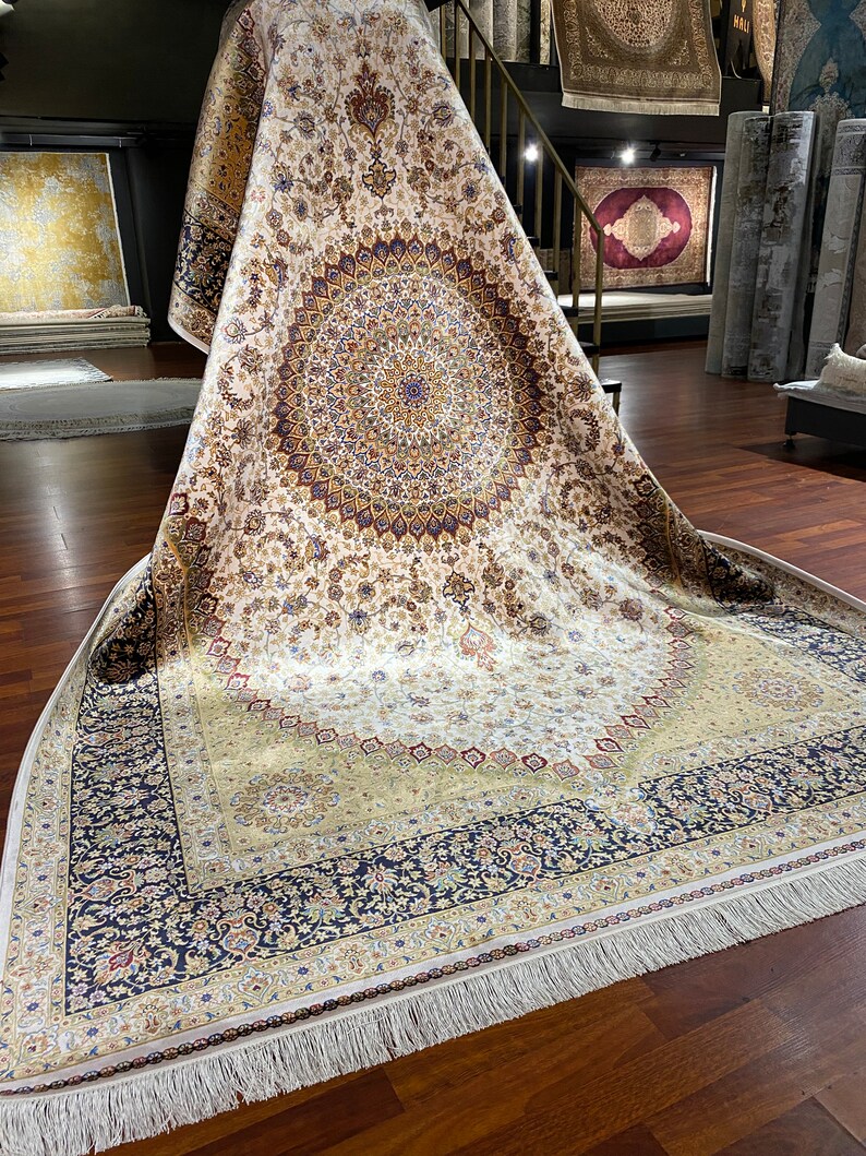 7 X 10 Gold Beige Silk Rug, Carpet for Living Room, Palace Silk Rug ...