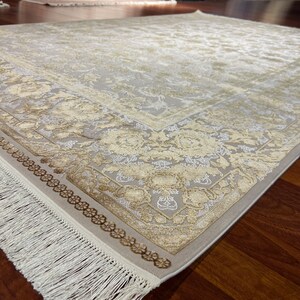 5x8 Ft Gold Beige Silk Rug, Rug for Living Room, Persian Silk Rug ...