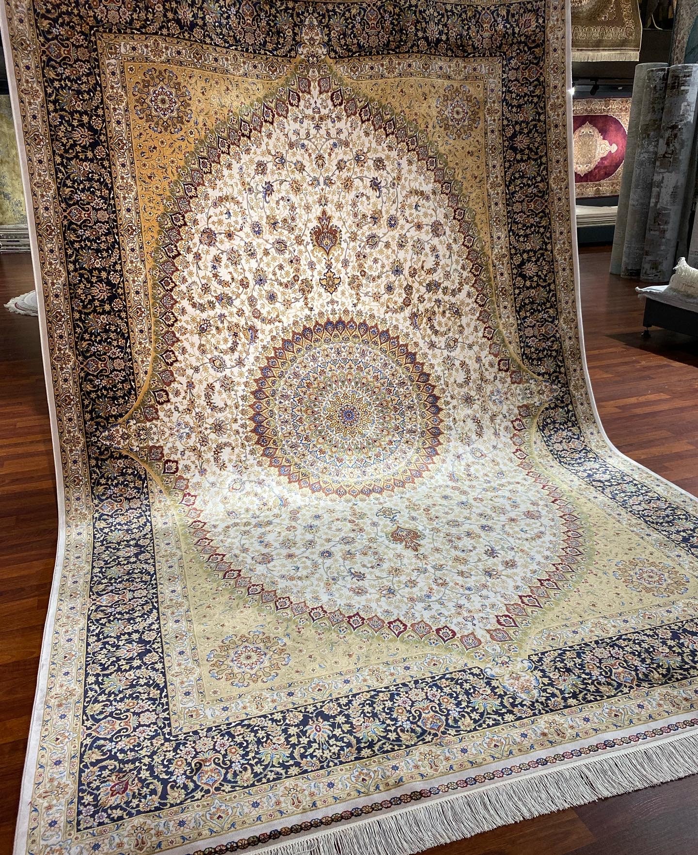 7 X 10 Gold Beige Silk Rug, Carpet for Living Room, Palace Silk Rug ...