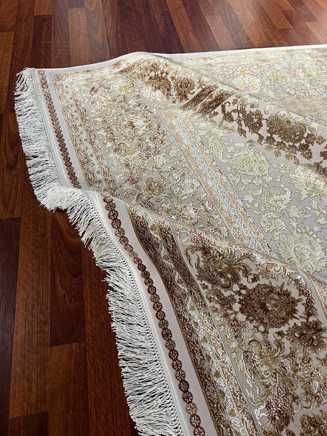 7x10 Gold Embroidered Silk Carpet, Carpet for Living Room, Palace Silk ...