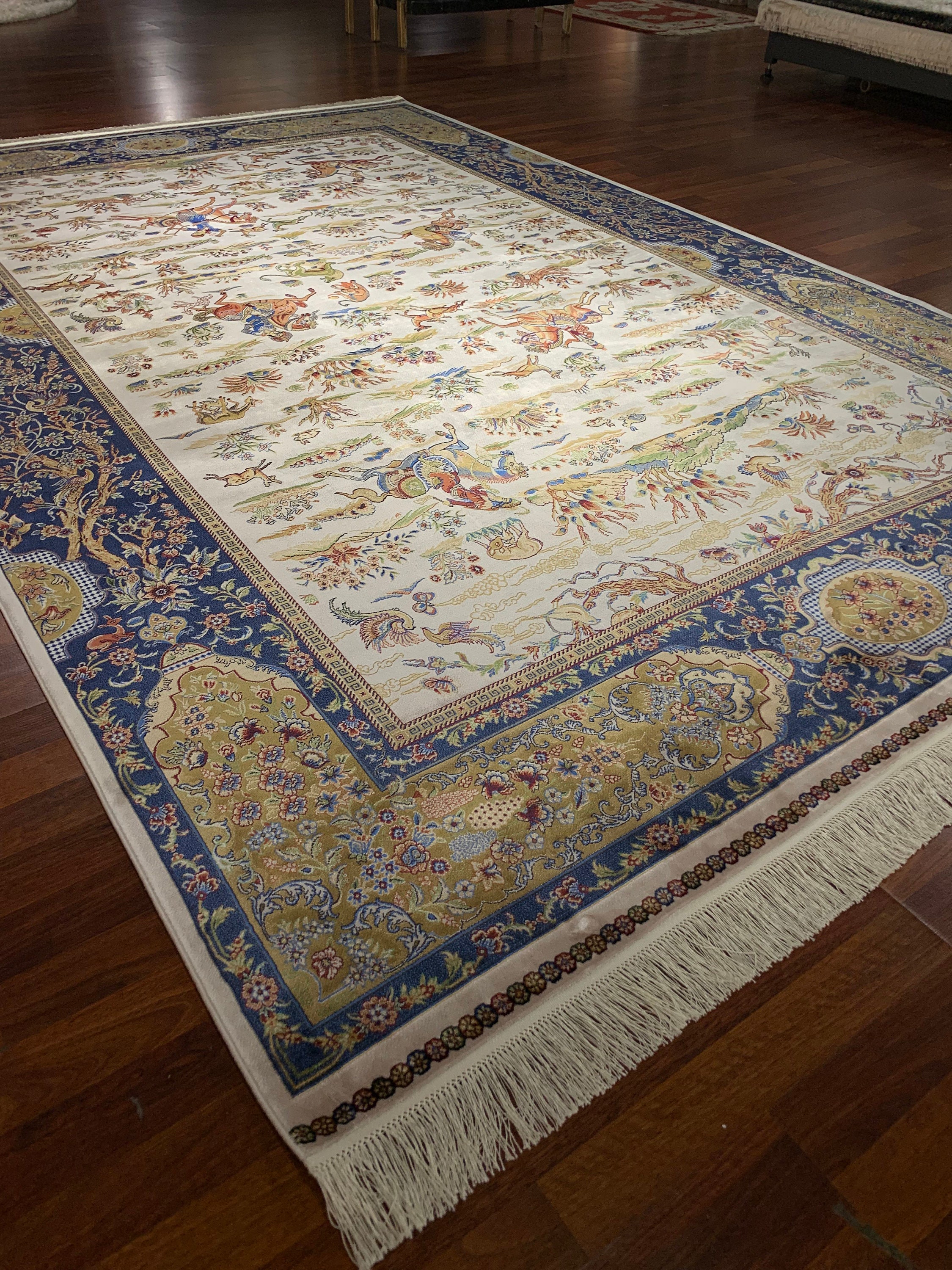 7x10 Beige Blue Silk Rug, Luxurious Living Room Rug, High Quality Silk ...