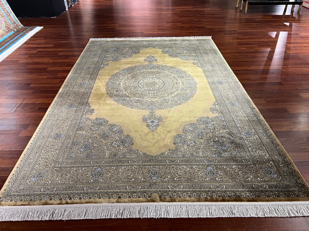 5x8 Ft Gold Silk Rug, Rug for Living Room, Medallion Silk Rug, Special ...