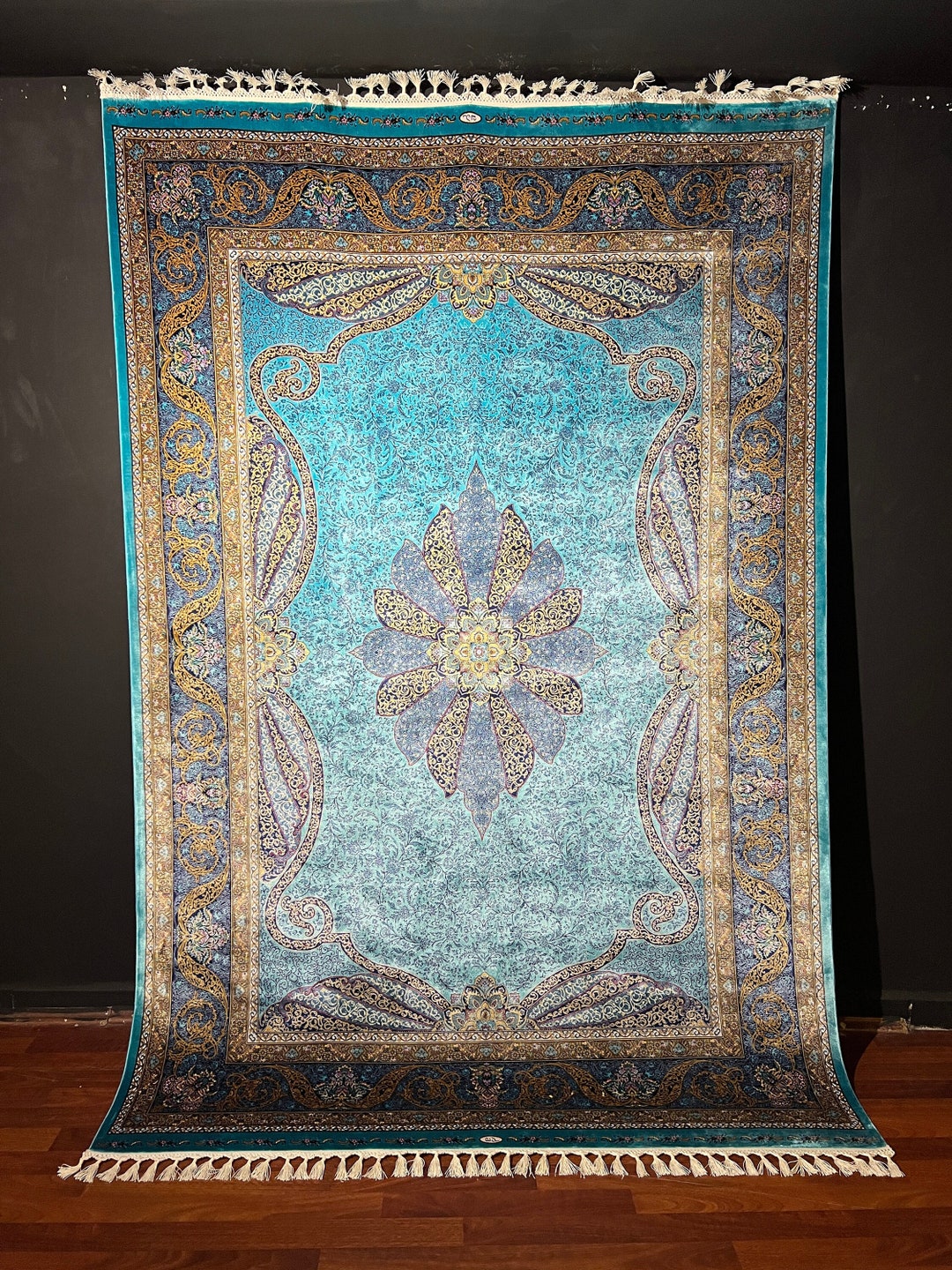 Blue Persian Design Silk Rug, 5x8ft Luxury Silk Rug Authentic Rug, High ...
