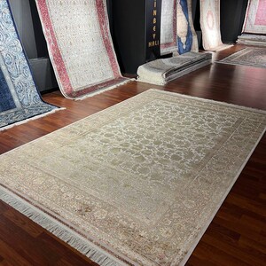7x10 Gold Embroidered Silk Carpet, Carpet for Living Room, Palace Silk ...