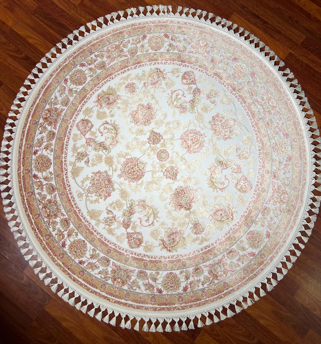 Beige Silk Circle Rug, Circle Rug 5x5, Round Rug Vintage, Circle Silk ...