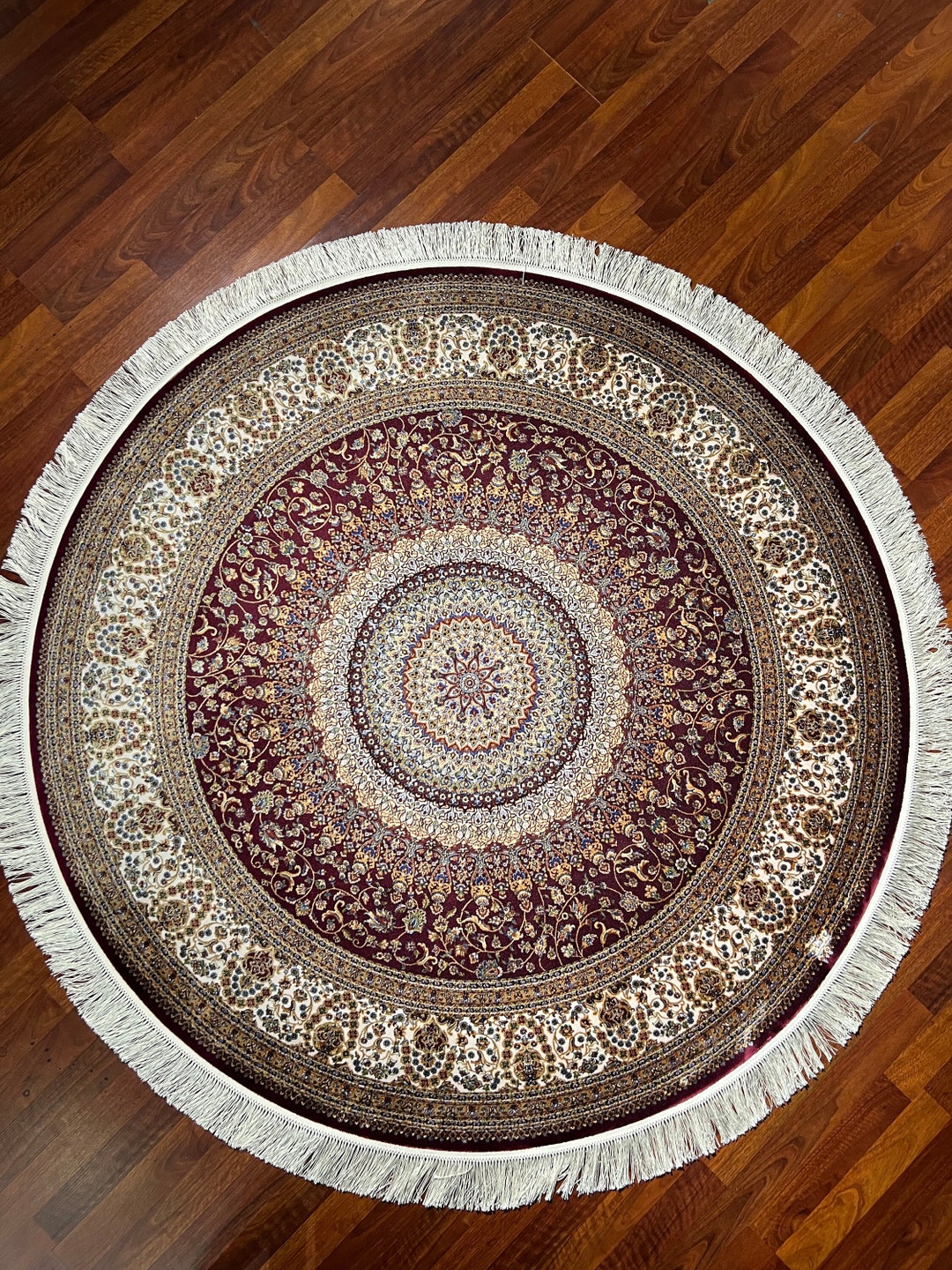 Persian Bamboo Silk Circle Carpet, Circle Rug 5x5 Ft, Round Rug Vintage ...