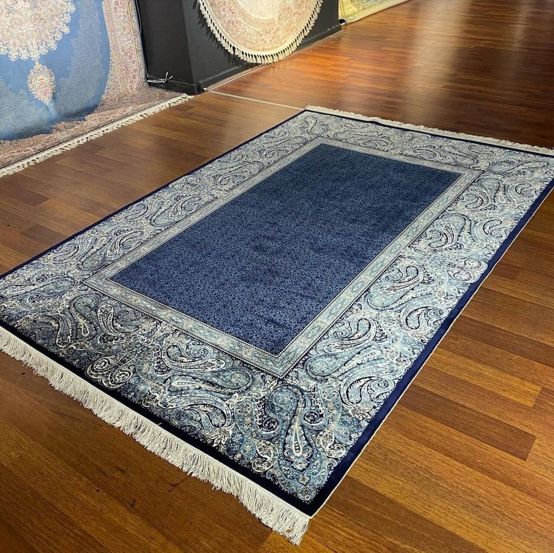 7x10 Blue Silk Rug, Oversize Rug, High Quality Rug, Carpet for Living ...