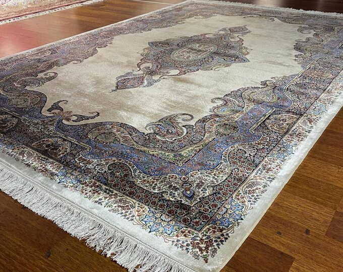 7x10 Gold Embroidered Silk Carpet, Carpet for Living Room, Palace Silk ...