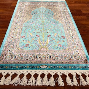 Blue Persian Design Silk Rug, 1.64x.2.23ft Silk Rug Authentic Rug, High ...