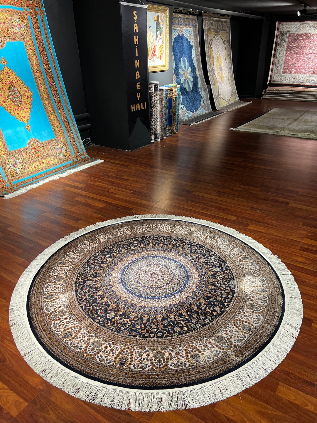 5x5 Ft Dark Silk Circle Rug, Circle Rug, Round Rug Vintage, Circle Silk ...