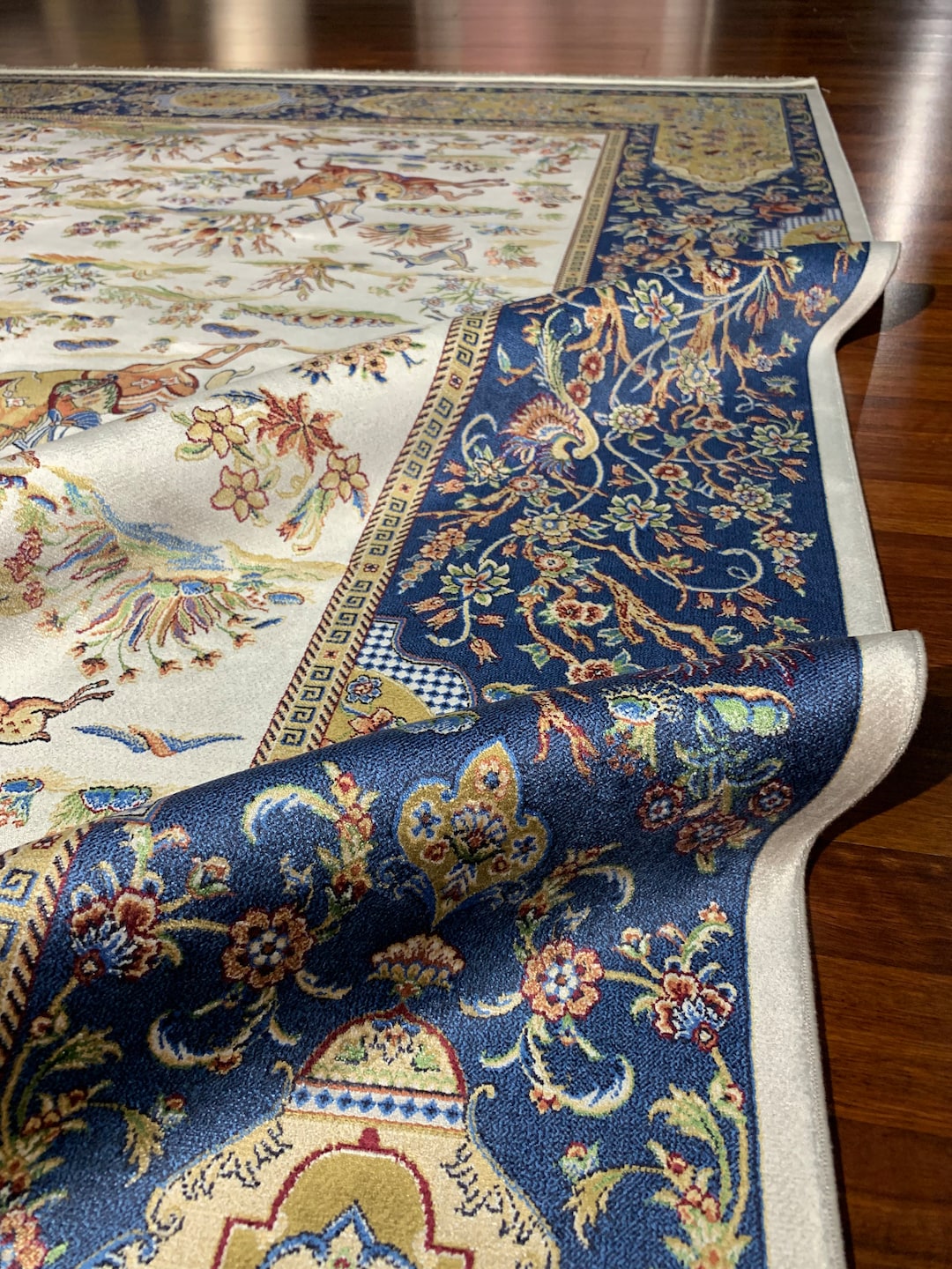 7x10 Beige Blue Silk Rug, Luxurious Living Room Rug, High Quality Silk ...