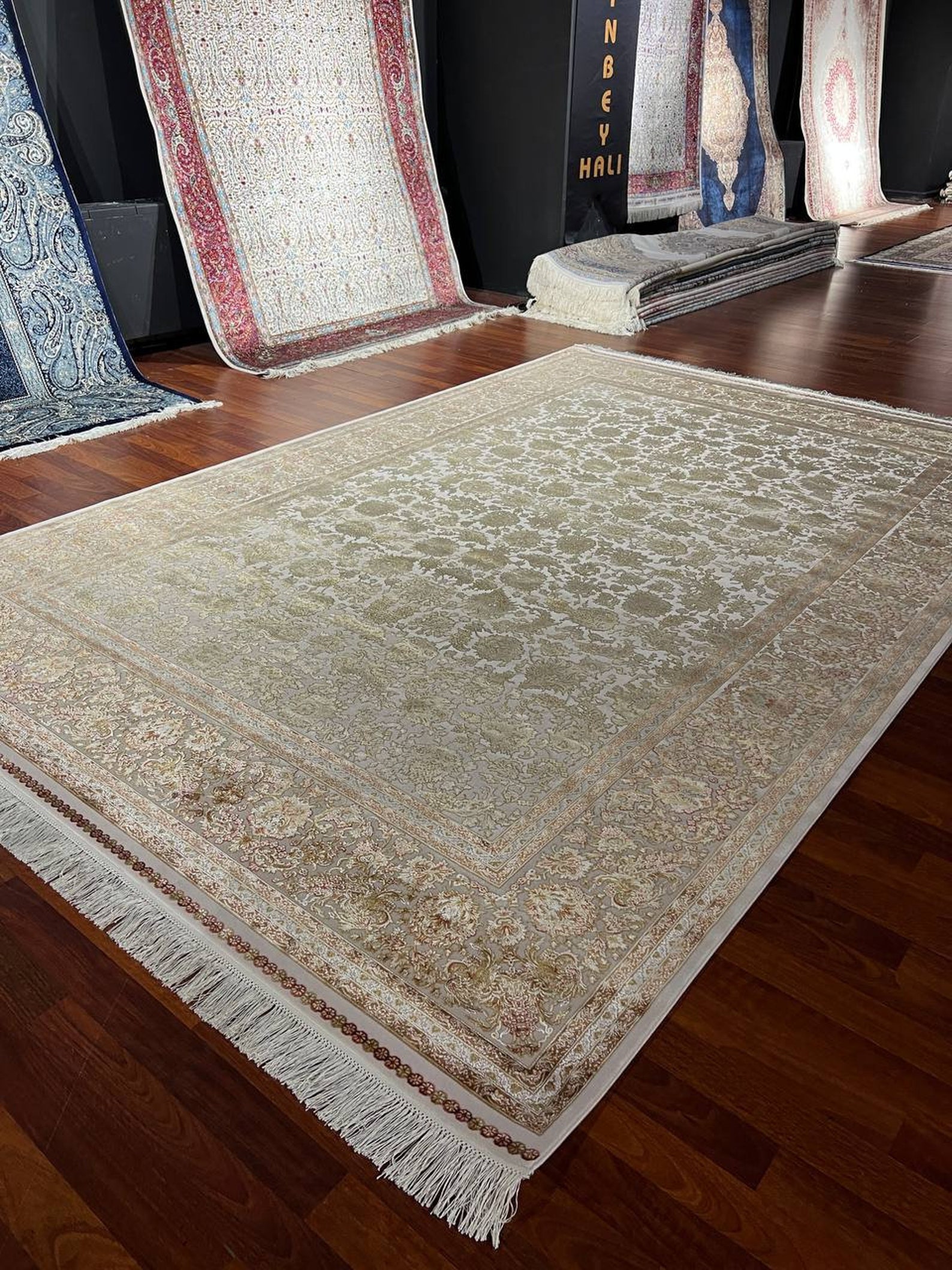 7x10 Gold Embroidered Silk Carpet, Carpet for Living Room, Palace Silk ...