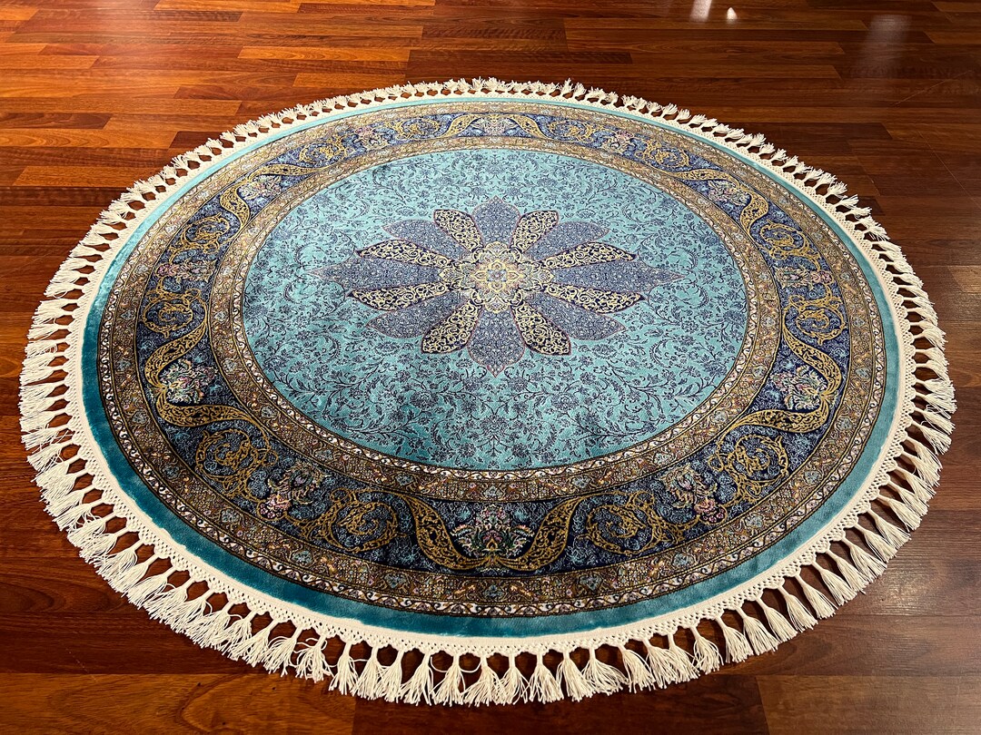 4x4 Ft Blue Silk Circle Rug, Circle Rug 4x4, Round Rug Vintage, Circle ...