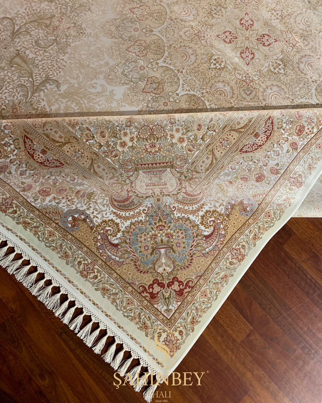 7X10 Ft Beige Silk Rug, Rug for Living Room, Palace Silk Rug, Luxury ...