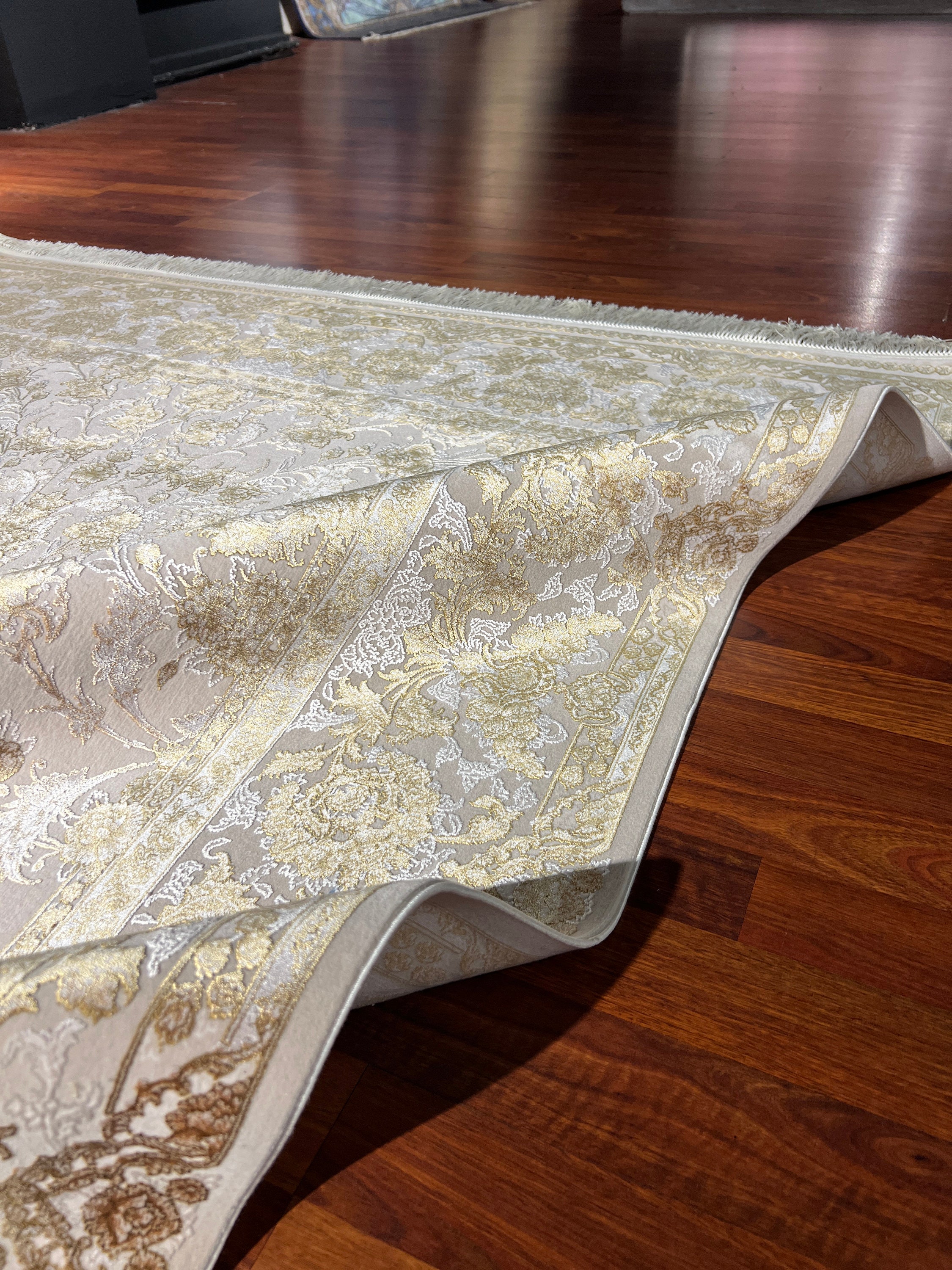 5x8 Ft Gold Beige Silk Rug, Rug for Living Room, Persian Silk Rug ...