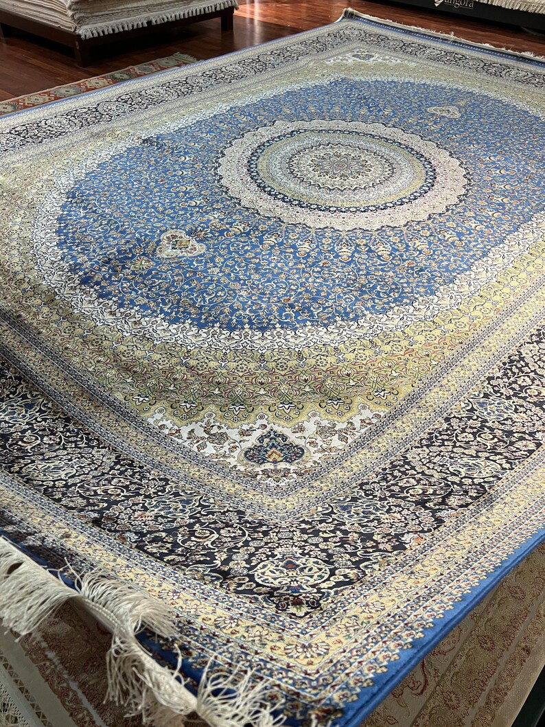 10X13 Ft Blue Silk Rug, Carpet for Living Room, Authentic Silk Rug ...