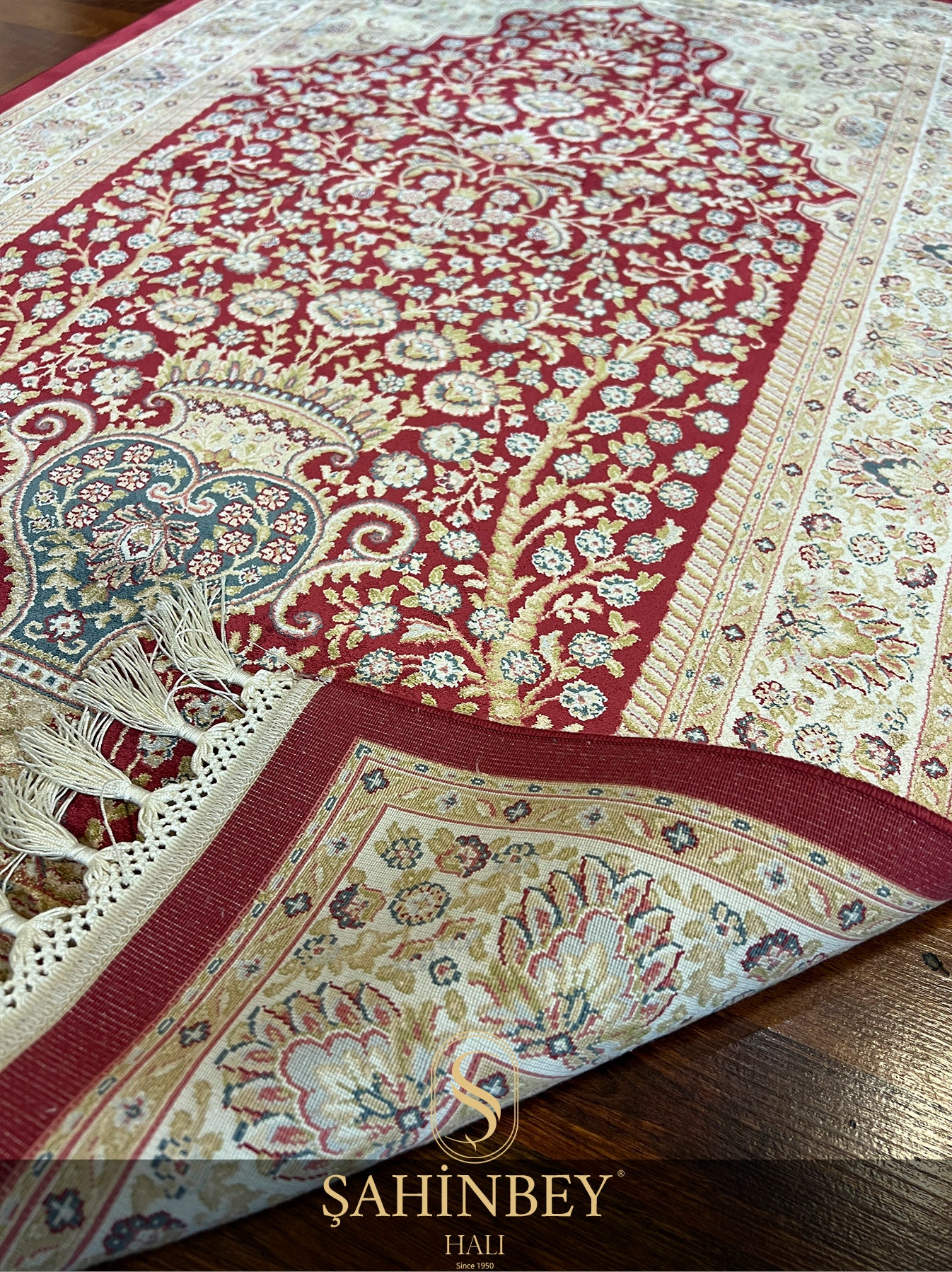 2.74 X 4.12 Red Beige Silk Prayer Mat, Luxury Muslim Prayer Rug ...