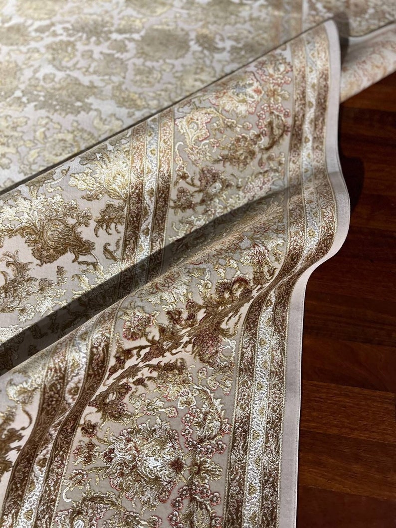 7x10 Gold Embroidered Silk Carpet, Carpet for Living Room, Palace Silk ...