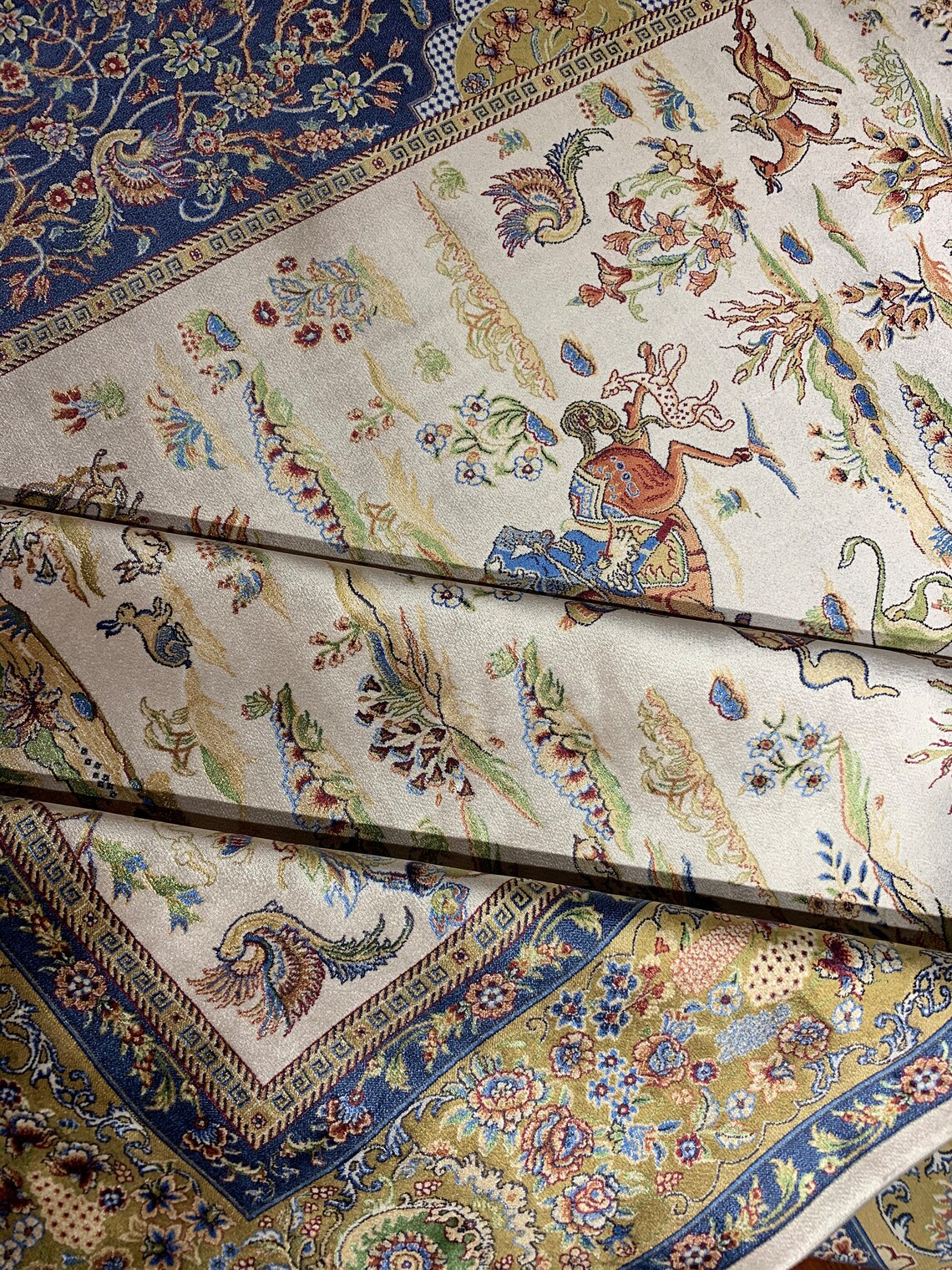 7x10 Beige Blue Silk Rug, Luxurious Living Room Rug, High Quality Silk ...