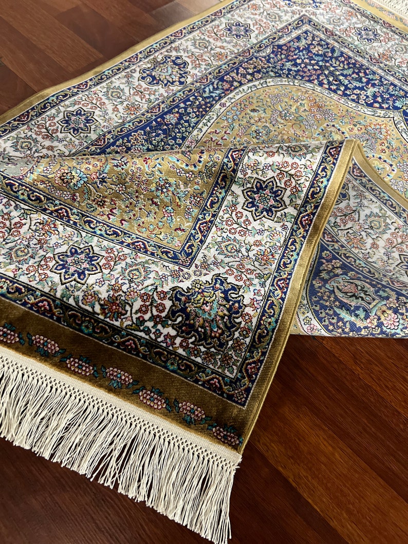 Quality Silk Prayer Mat, Luxury Muslim Prayer Rug, Islamic Mat, Gift ...