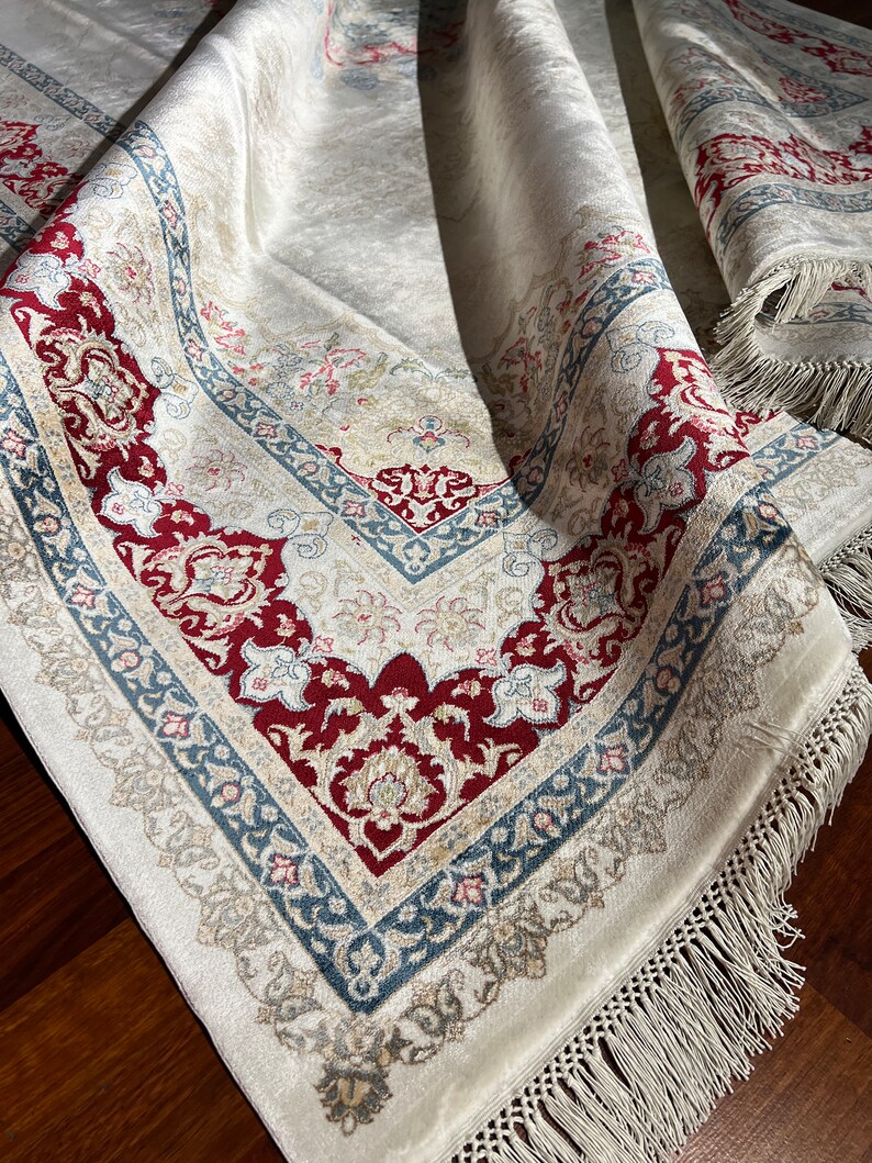 Cream Red Persian Silk Rug, 7x10ft Silk Rug, Luxury Silk Rug,large ...