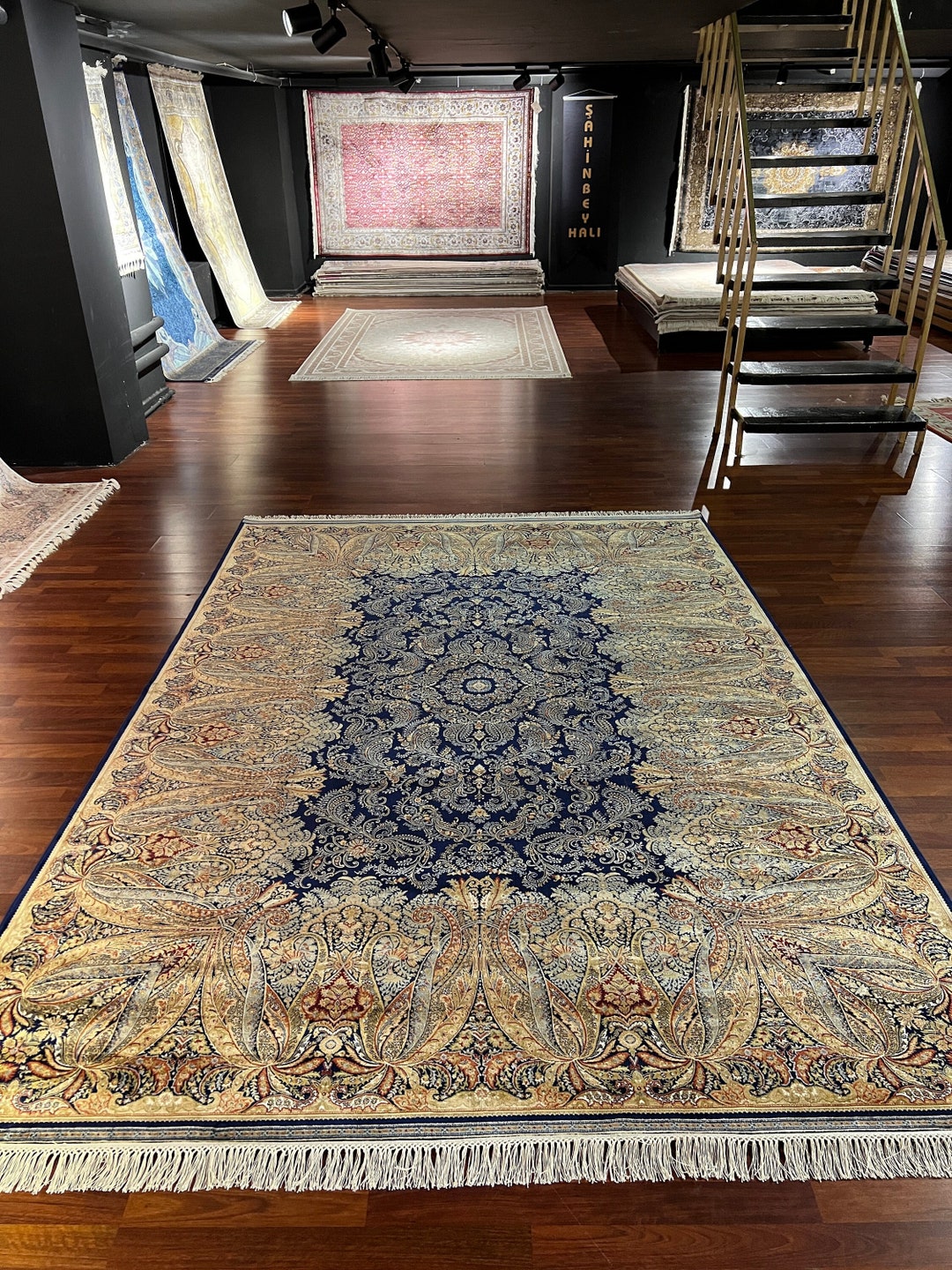 7x10 Ft Gold Silk Rug, Living Room Rug, 7x10 Silk Rug, Oversize Silk ...