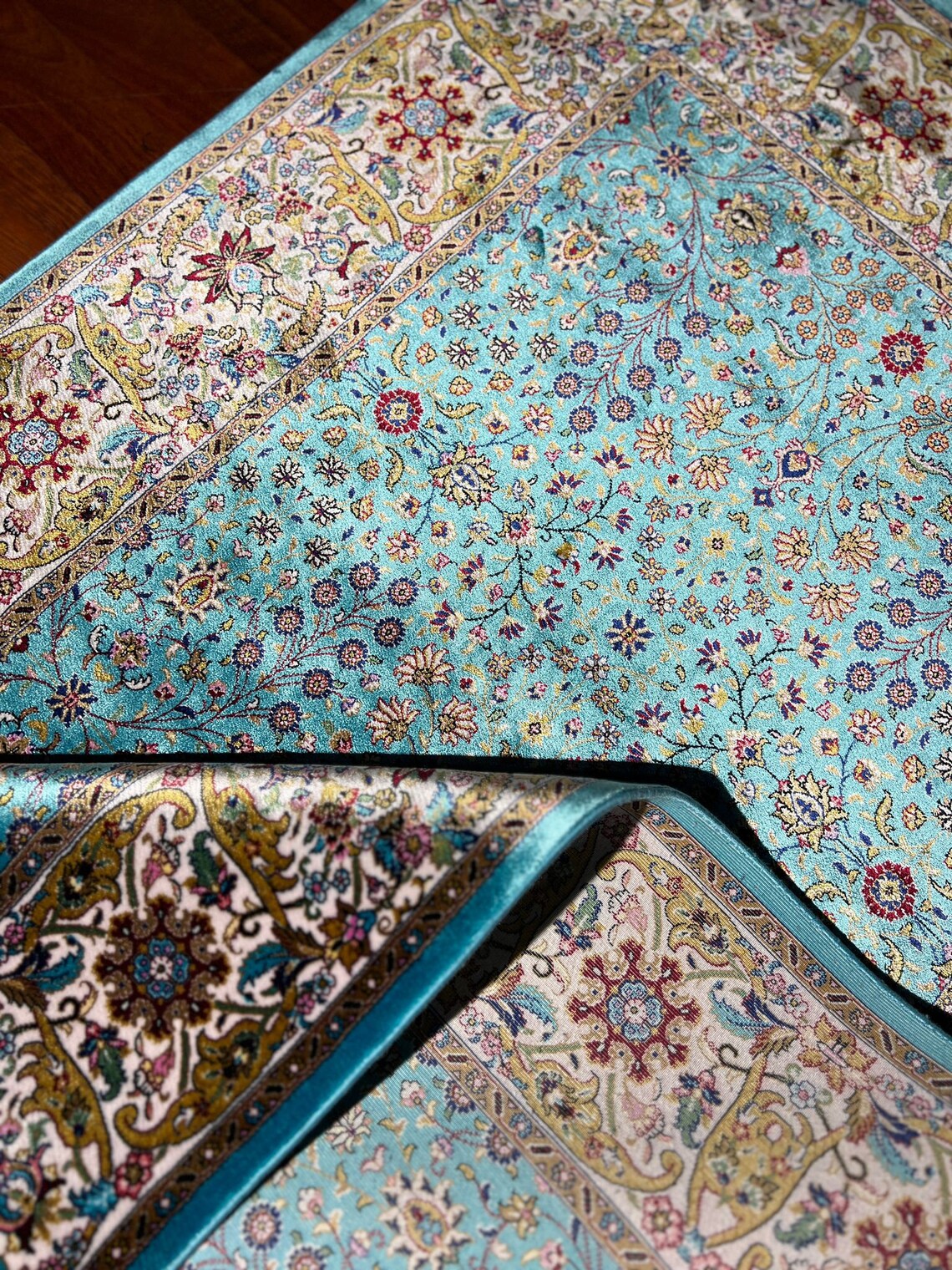 3x5ft Mini Silk Rug Authentic Rug, Blue Persian Design Silk Rug, High ...