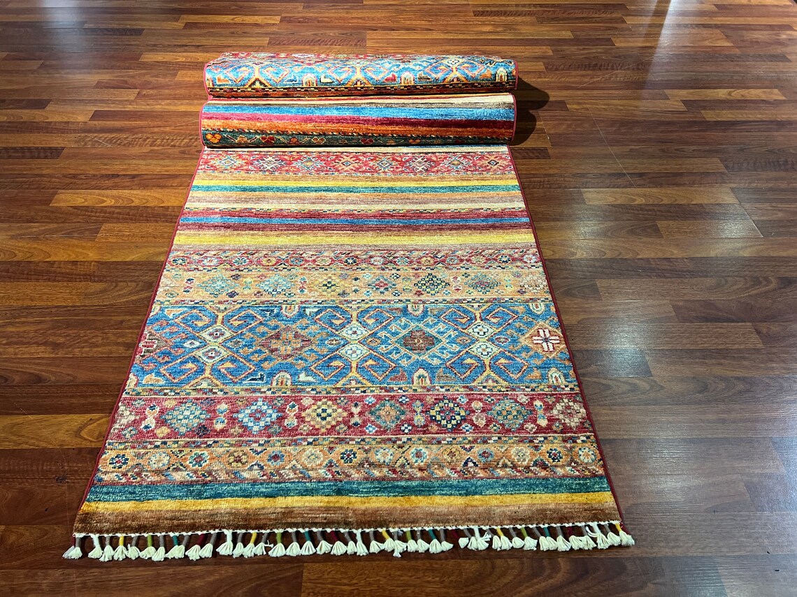 3x8 Multi Color Turkish Shawl Rug, Handmade Turkish Rug, Hand Knotted ...