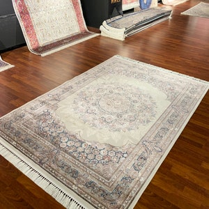 5x8ft Beige Blue Silk Carpet, Luxury Living Room Carpet, Top Quality ...