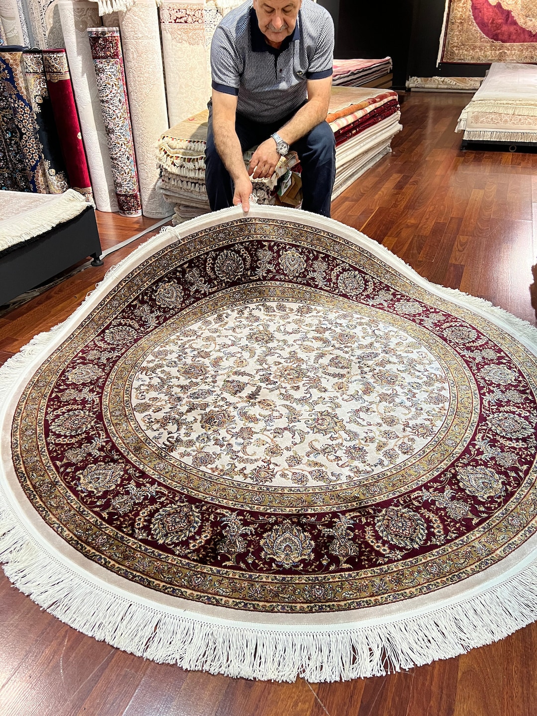 100% Natural Bamboo Silk Circle Carpet, Circle Rug 5x5, Round Rug ...