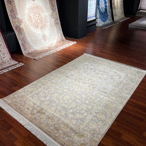 5x8 Ft Gold Beige Silk Rug, Rug for Living Room, Persian Silk Rug ...
