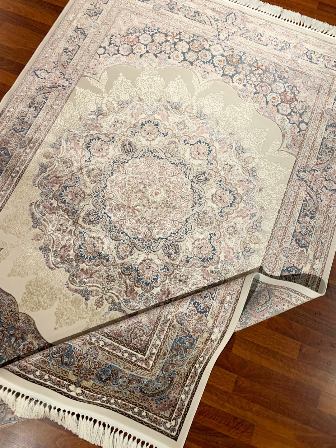 5x8ft Beige Blue Silk Carpet, Luxury Living Room Carpet, Top Quality ...