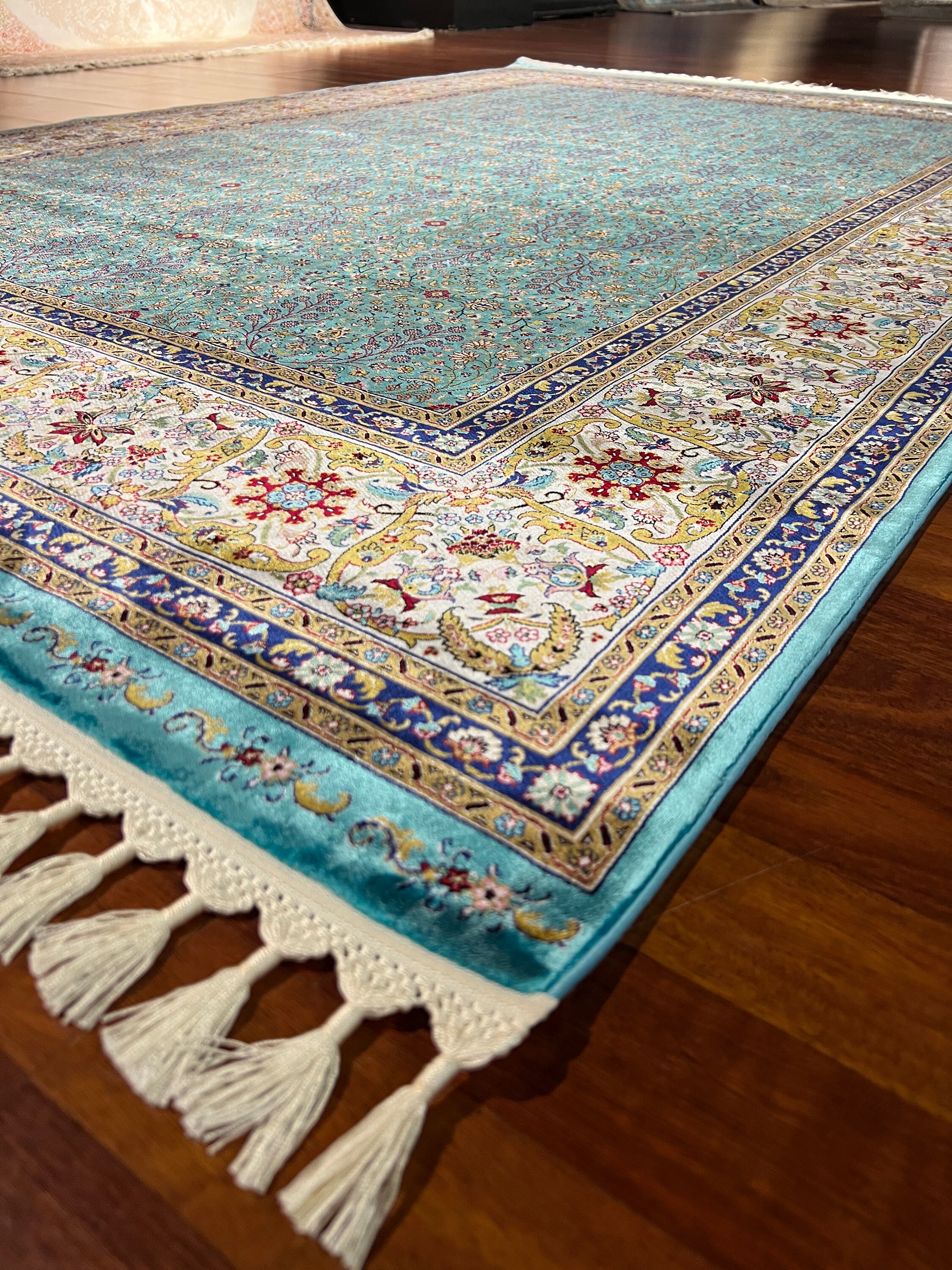 5x8 Ft Persian Blue Silk Rug, Rug for Living Room, 5x8 Ft Palace Silk ...