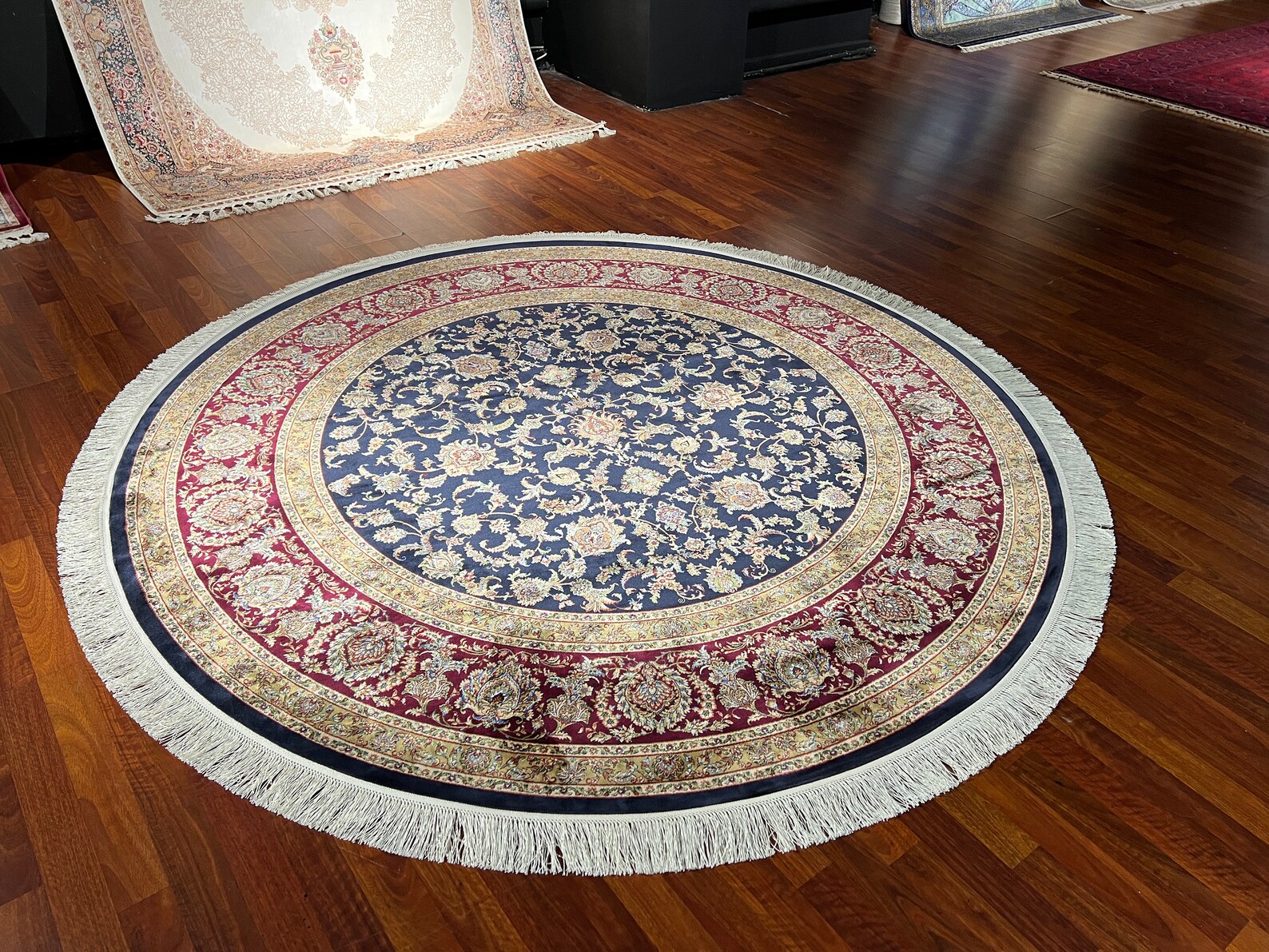 Red Blue Silk Circle Rug, Circle Rug 7x7, Round Rug Vintage, Circle ...