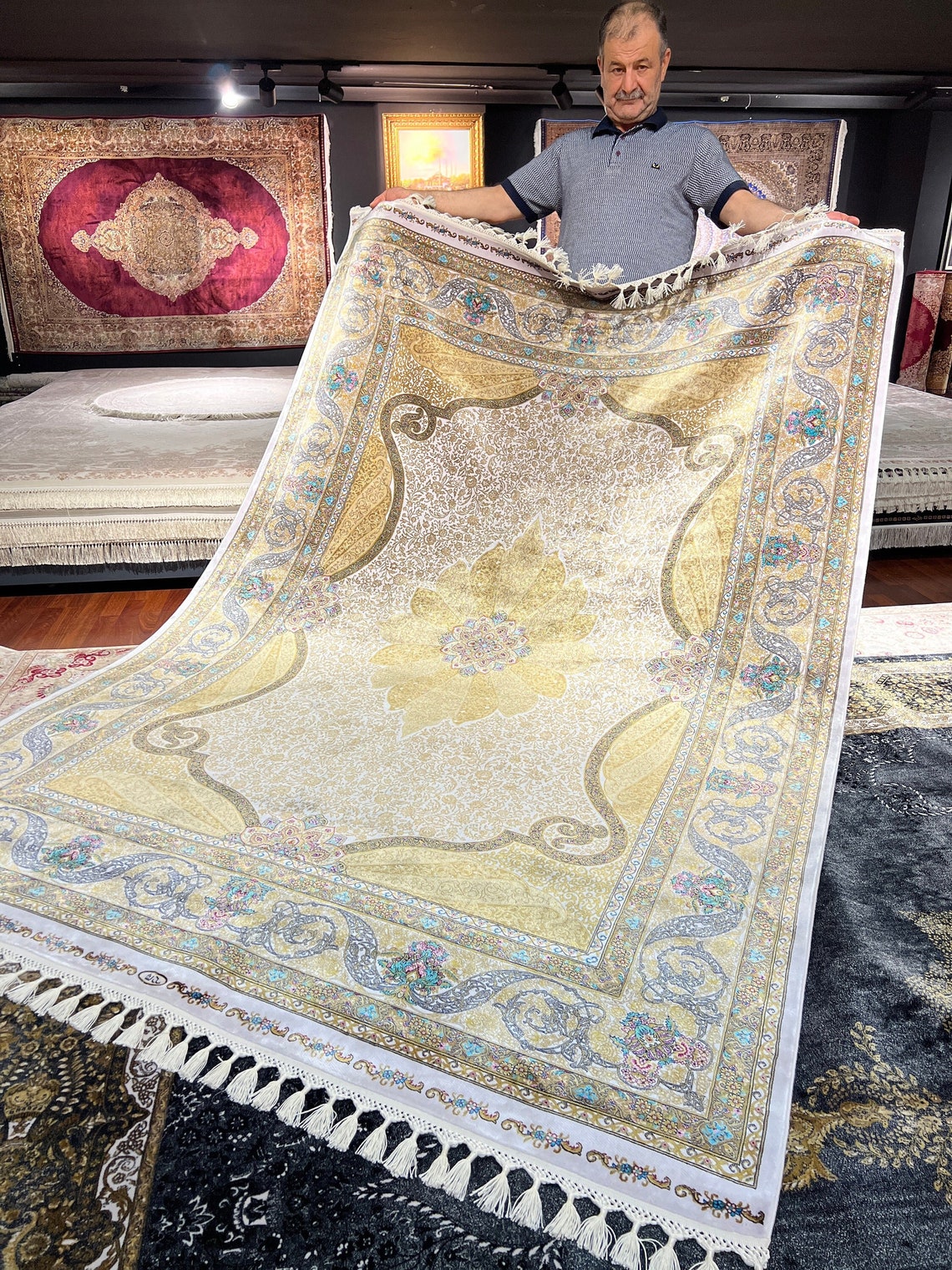 Premium Persian Design Silk Rug, 5x8ft Luxury Silk Rug Authentic Rug ...