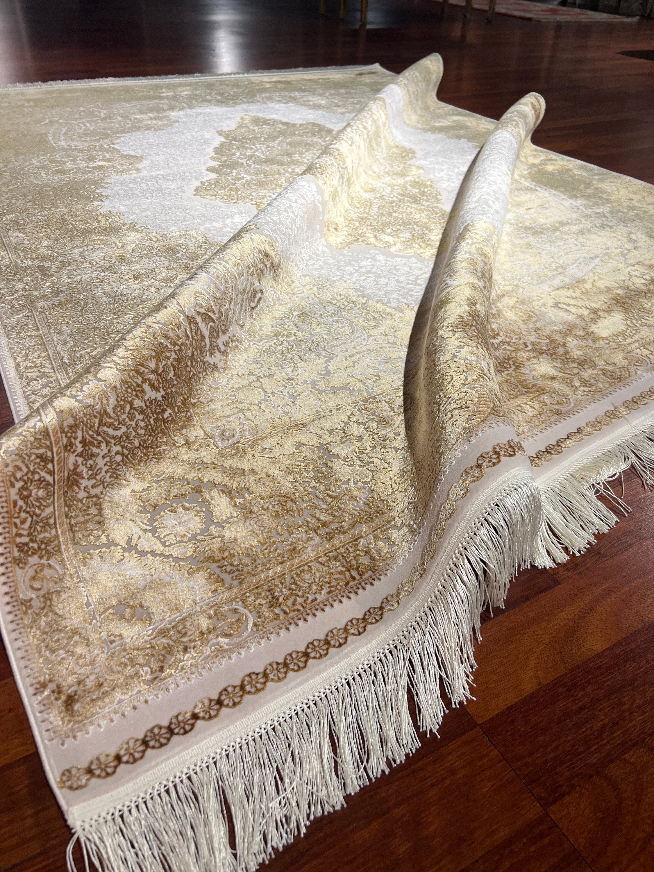 5x8 Ft Gold Silk Rug, Rug for Living Room, Silk Rug, Flower Pattern ...