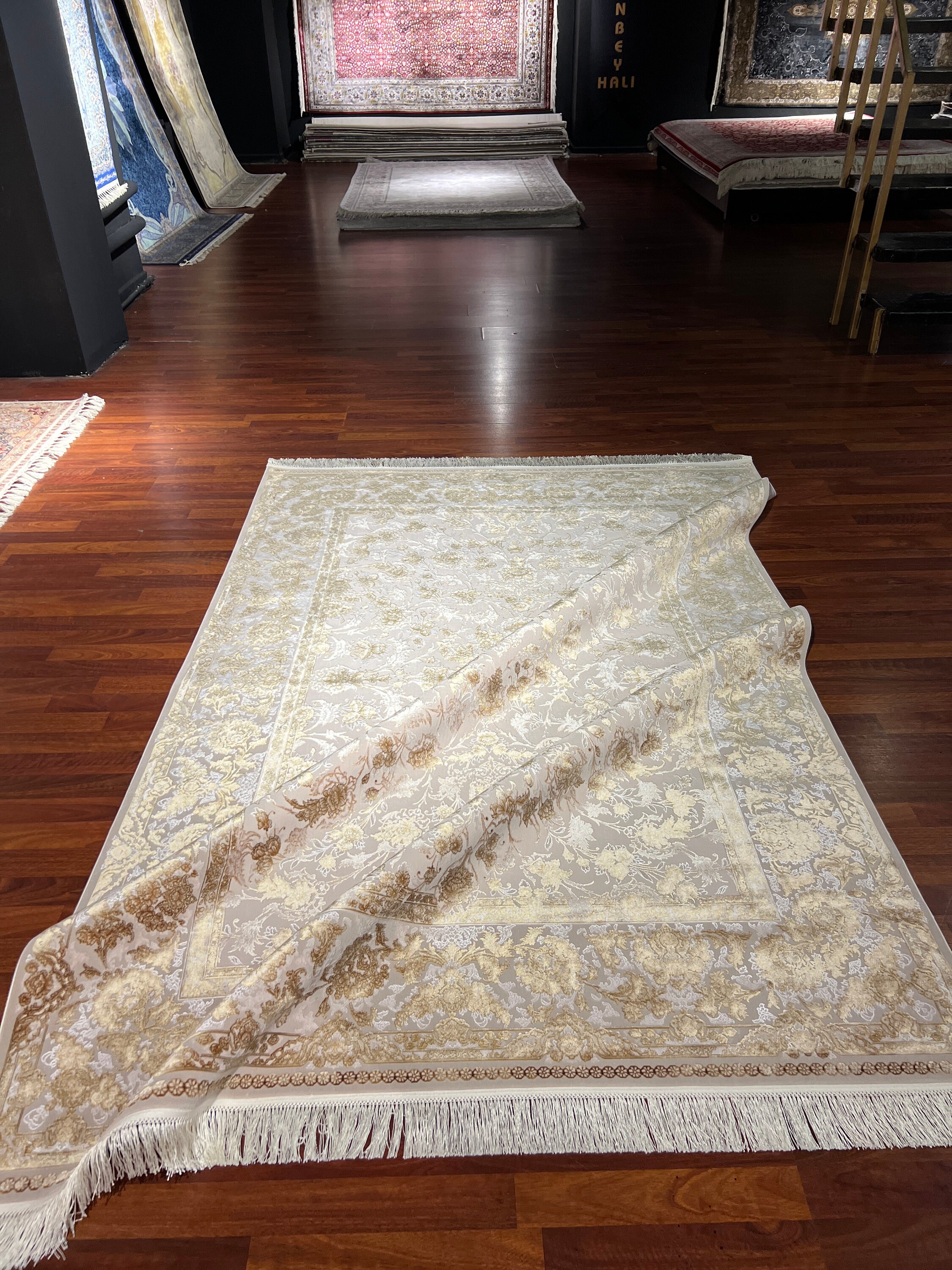 5x8 Ft Gold Beige Silk Rug, Rug for Living Room, Persian Silk Rug ...